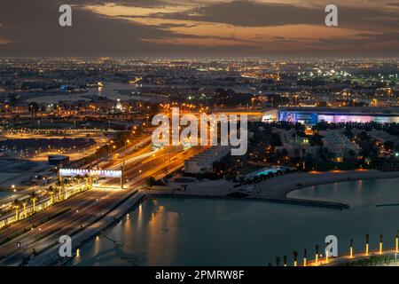 Pearl Qatar Bridge and underpass aerial view Stock Photo - Alamy
