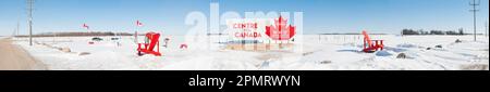 Panorama of the longitudinal centre of Canada sign and oversized red ...
