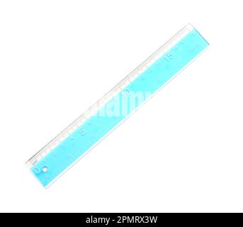 Blue plastic ruler on white background Stock Photo - Alamy