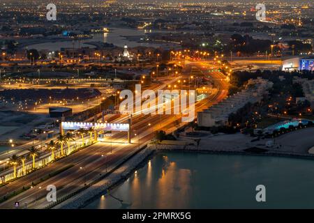 Pearl Qatar Bridge and underpass aerial view Stock Photo - Alamy