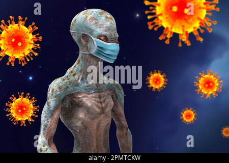 Alien in face mask, conceptual illustration Stock Photo - Alamy