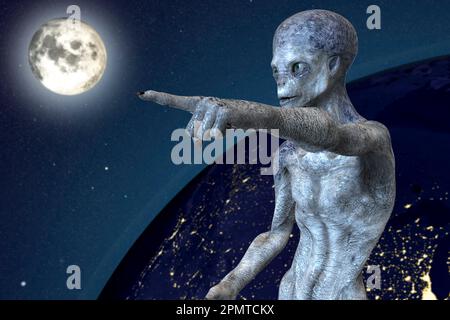 Alien pointing, illustration Stock Photo - Alamy