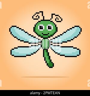 Pixel 8 bit dragonfly. Animal pixels for game assets in vector ...