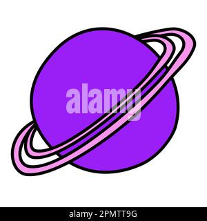 Abstract planet sphere with rings, doodle style flat vector outline ...