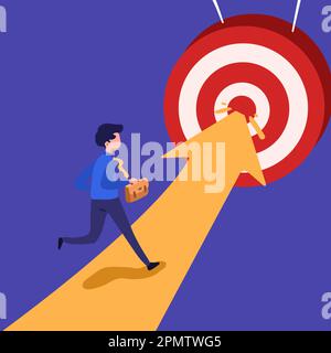 Business concept design businessman running toward goal. Reach target ...