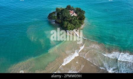 Aerial view of Taprobane island in Sri Lanka. Island in the Indian ...