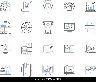 Corporation office space outline icons collection. Corporate, Office ...