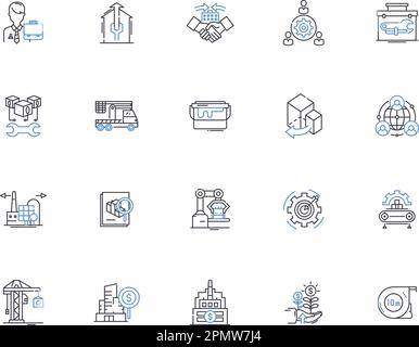 Fabrication unit line icons collection. Manufacturing, Production ...