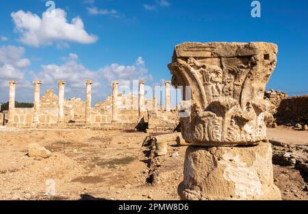 Roman columns, Paphos archaeological park, Kato Paphos, Cyprus Stock ...
