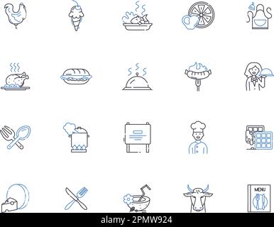 Eating outline icons collection. Devour, Munch, Nibble, Chew, Digesting ...