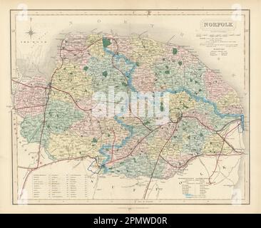 NORFOLK. Antique county map. Railways roads canals. Constituencies ...