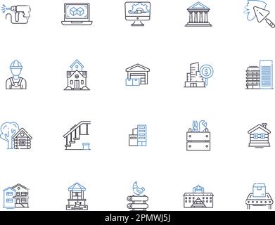 Building restoration outline icons collection. Rebuilding, Preservation ...