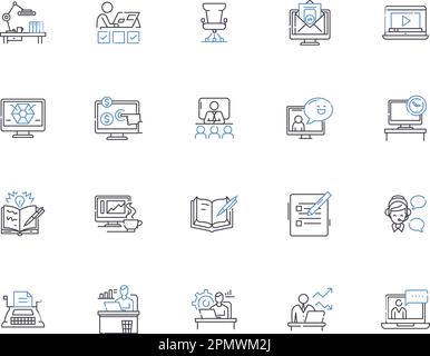 Document routing line icons collection. Routing, Workflow, Automation, Delivery, Forwarding ...