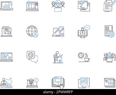 Document routing line icons collection. Routing, Workflow, Automation, Delivery, Forwarding ...