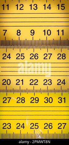 Collection of images with yellow metal ruler close ups with millimeters ...