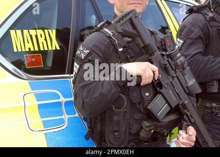 Merseyside police public order Matrix disruption team patrolling in ...