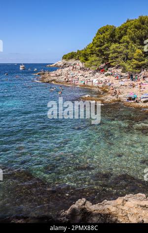 Pula, Croatia - August 21, 2022: People On Vacation on Croatian Rocky ...