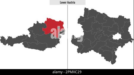 Lower Austria map, Austrian state. Austria administrative division ...