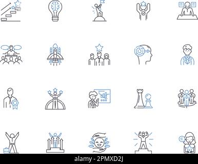 Leadership outline icons collection. Lead, Manager, Direct, Guide, Inspire, Command, Rule vector ...