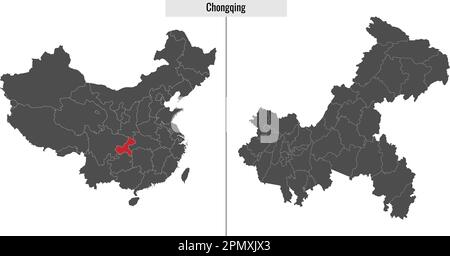 map of Chongqing province of China and location on Chinese map Stock ...
