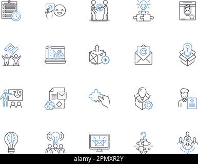 Brand positioning line icons collection. Identity, Perception, Differentiation, Unique ...