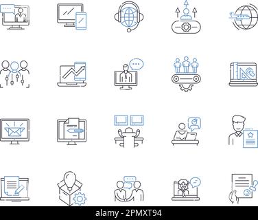 Corporation teamwork outline icons collection. Cooperation, Collaboration, Synergy ...