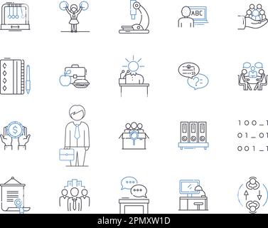 Educational process outline icons collection. Learning, Teaching, Assessing, Training, Studying ...