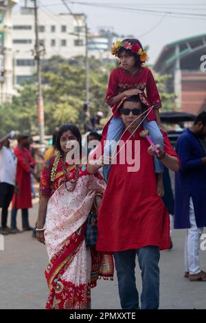 Dhaka, Bangladesh - April 14, 2023: Bangladeshi people attend Mangal ...