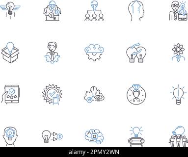 Idea generation line icons collection. Brainstorming session ...