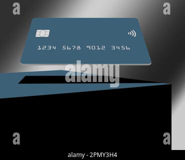 A debit card is seen in a graphic illustration that is colorful. It is ...