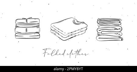 Folded clothes in different angles drawing in graphic style on black ...