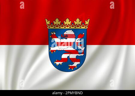 Flag of Hesse waving in the wind on silk background, State Germany ...