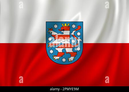 Flag of Thuringia waving in the wind on silk background, State Germany ...