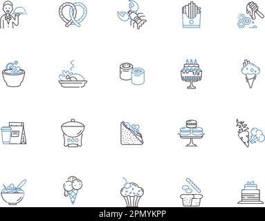 Eating outline icons collection. Devour, Munch, Nibble, Chew, Digesting ...