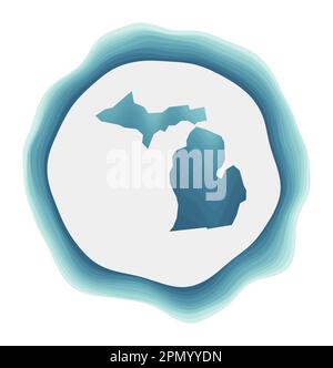 Michigan Badge. Round logo of us state with triangular mesh map and ...