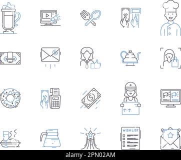 Store and food court outline icons collection. store, food court ...