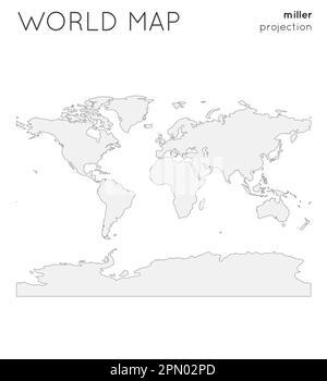 World map. Globe in miller projection, with graticule lines style ...