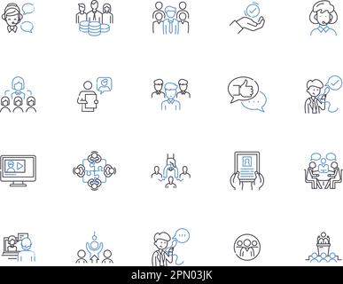 Supporting people outline icons collection. Aid, Assist, Backing, Boost ...
