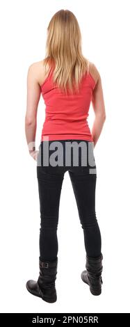 Rear view of the back of a thin woman showing the ribs and spine in a ...