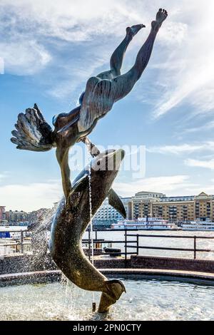David Wayne Sculpture Girl with the Dolphin next to Tower Bridge in ...