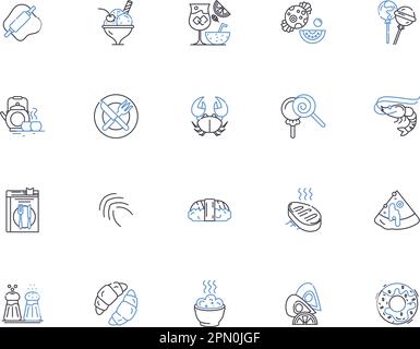 Eating outline icons collection. Devour, Munch, Nibble, Chew, Digesting ...