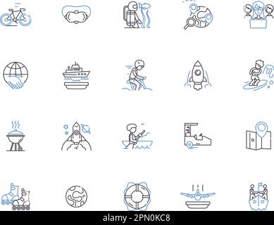 Adventure outline icons collection. Exploration, Trekking, Hiking ...
