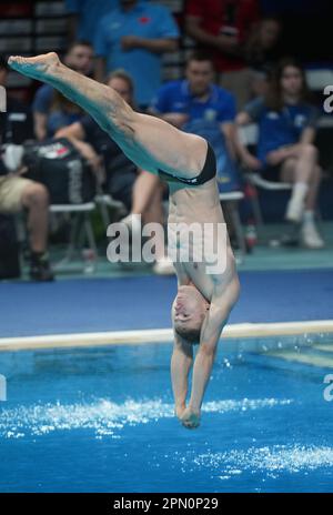 Moritz Wesemann of Germany competes during the men's 1m springboard ...