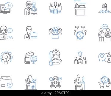 Staff deployment line icons collection. Allocation, Assigning ...