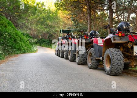 parked in a row several atv quad bikes extreme outdoor adventure ...