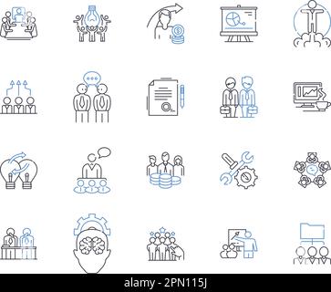 Department cooperation outline icons collection. Coordination ...