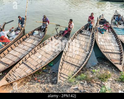 Local ferry at Wise Ghat Boat Station on Buriganga River in Dhaka, the ...