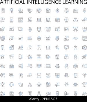 Set of icons of adaptive artificial intelligence. Research view vector ...