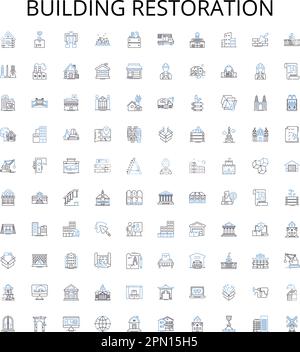 Building restoration outline icons collection. Rebuilding, Preservation ...