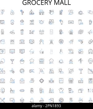 Grocery mall linear icons set. Produce, Dairy, Meat, Bakery, Frozen ...